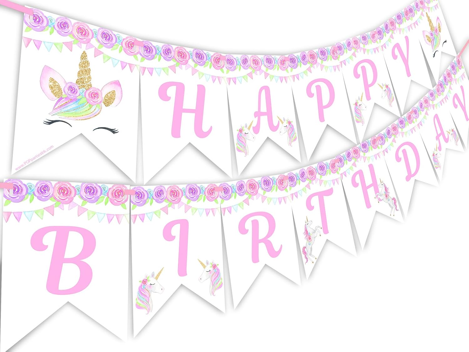 Amazon.com: Magical Unicorn Lashes Rainbow Happy Birthday Banner ...