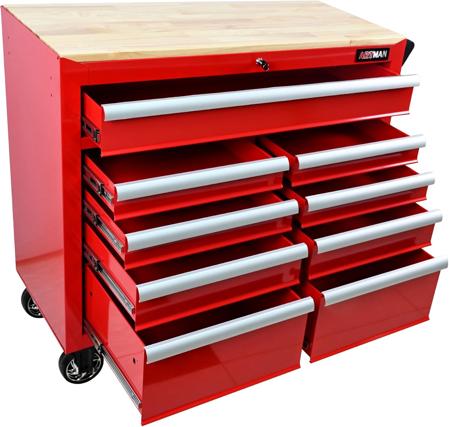 Amazon.com: WTRAVEL Heavy Duty Rolling Tool Chest with 9-Drawer Wood ...