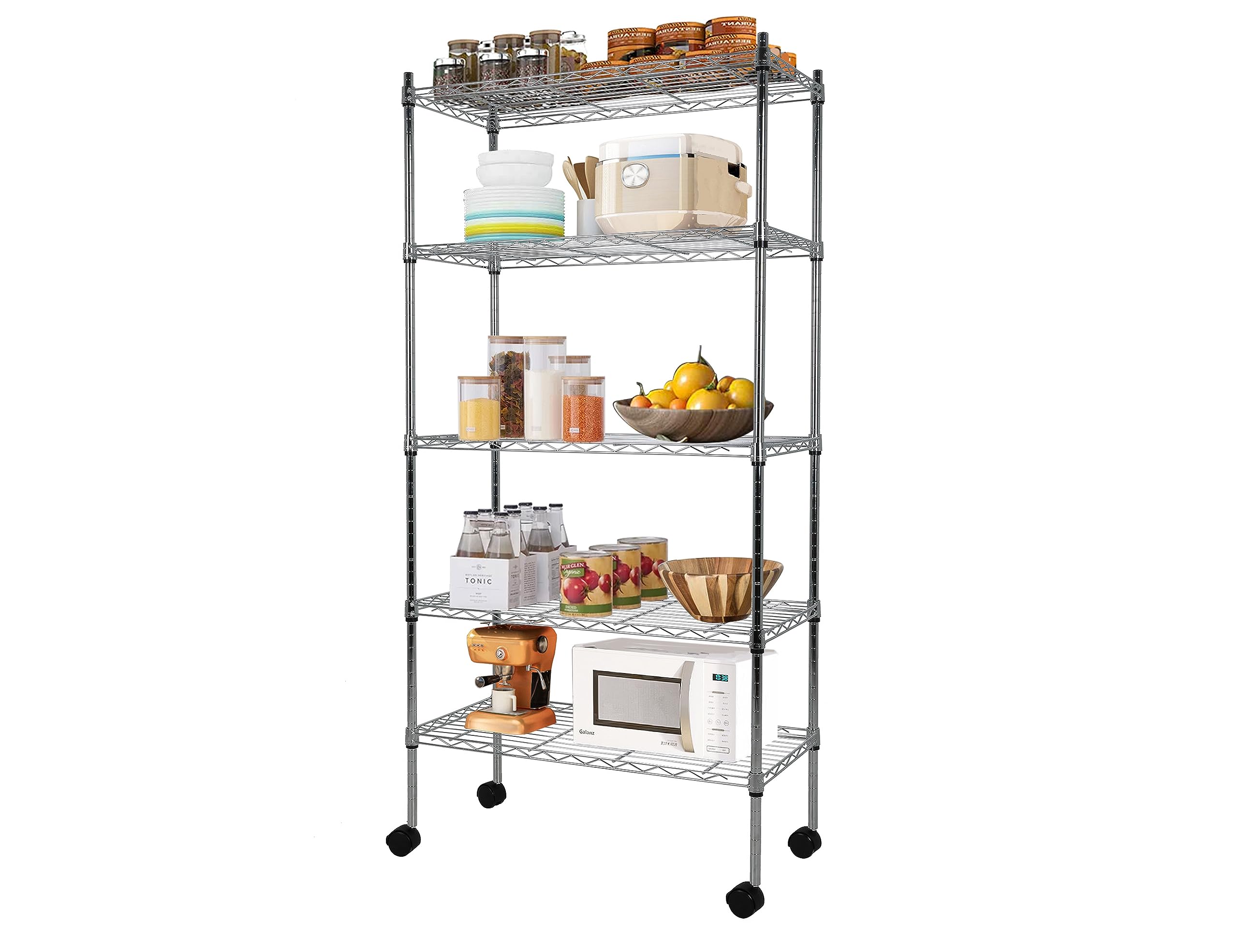Amazon.com: 5-Tier Metal Wire Shelving Unit with Wheel Tall Shelf ...