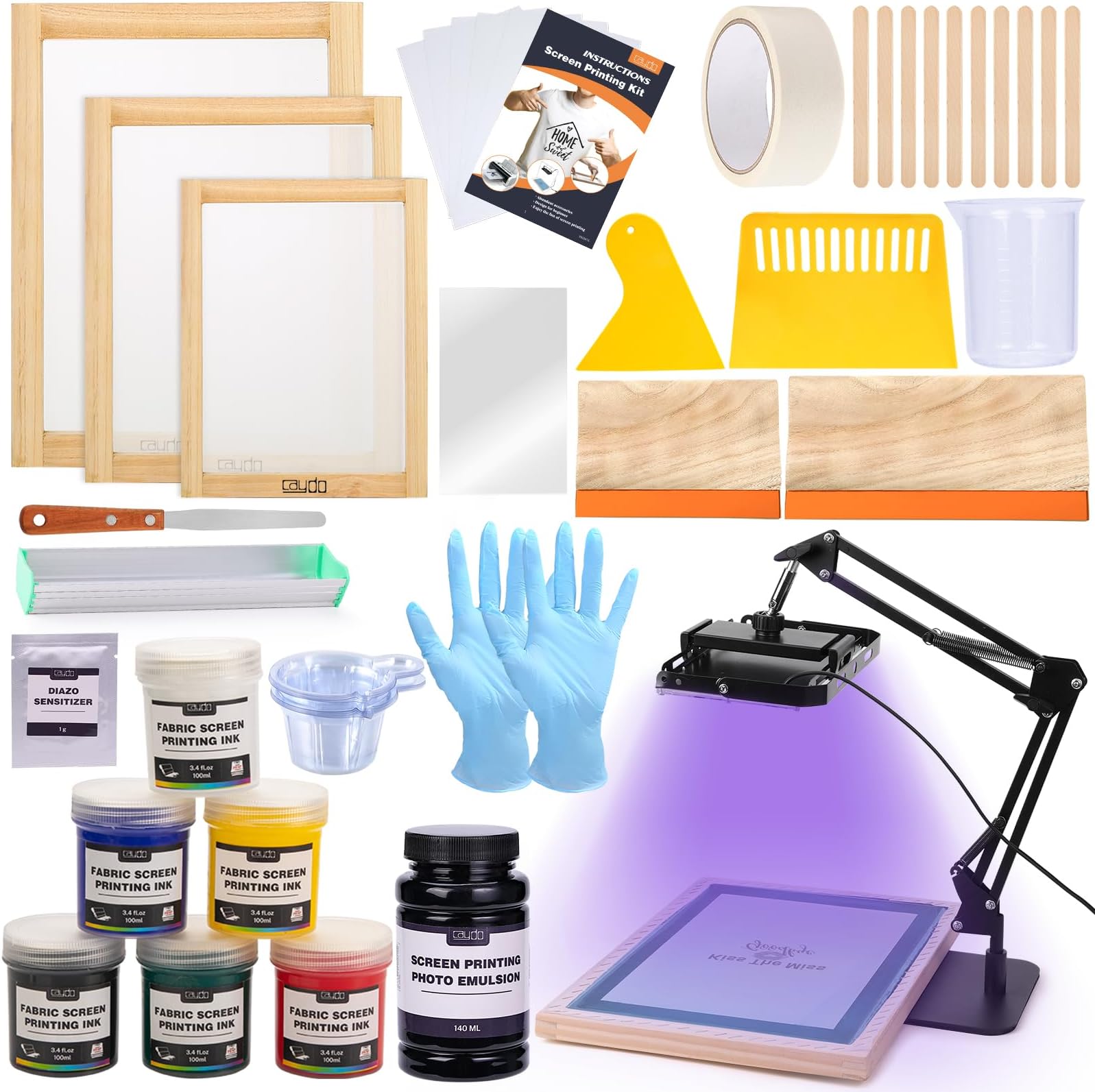 Amazon.com : Caydo 54 Pieces Screen Printing Kit with 50W LED UV ...