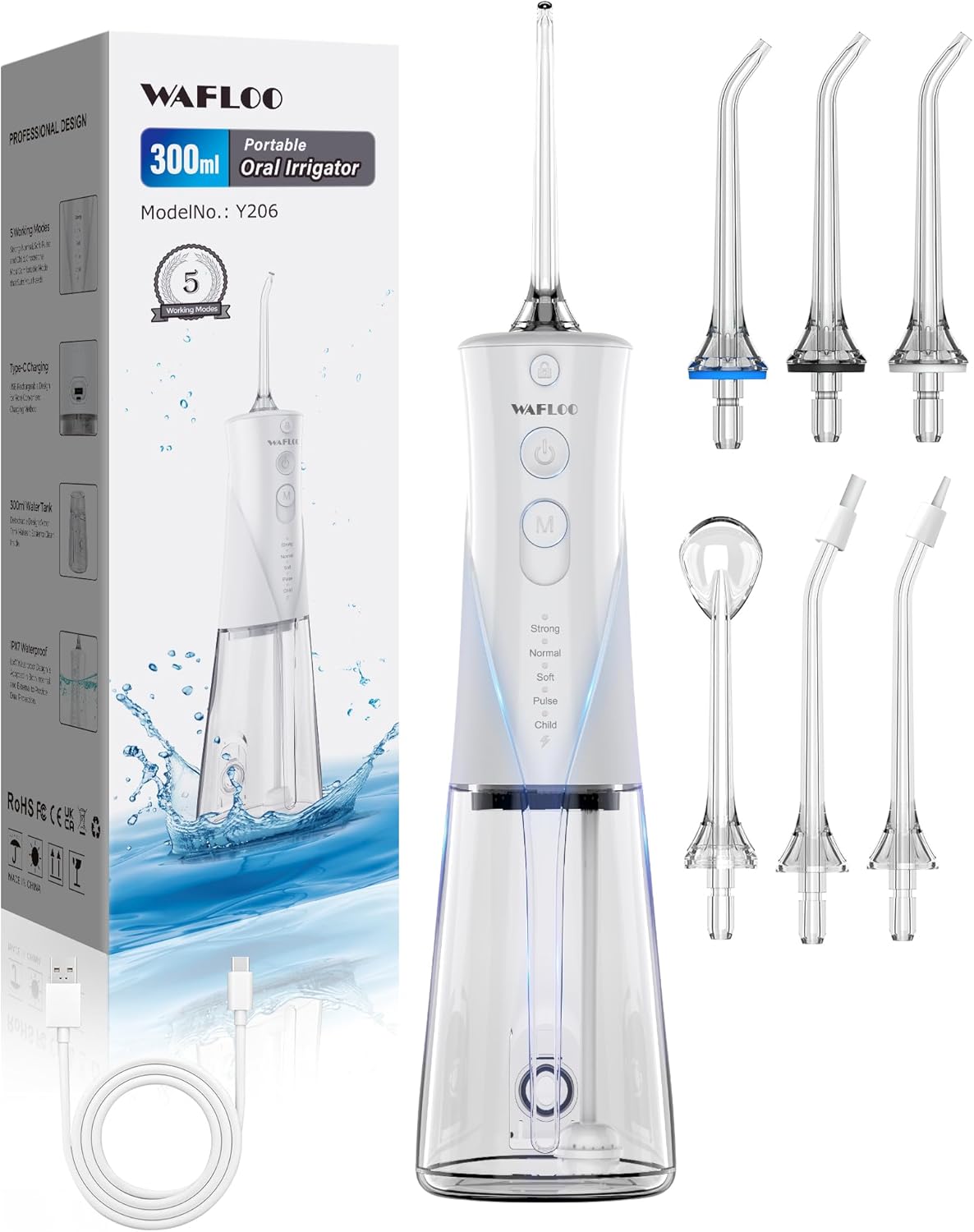 WAFLOO Water Flossers - Portable 300ML Larger Tank Waterflosser IPX7 ...