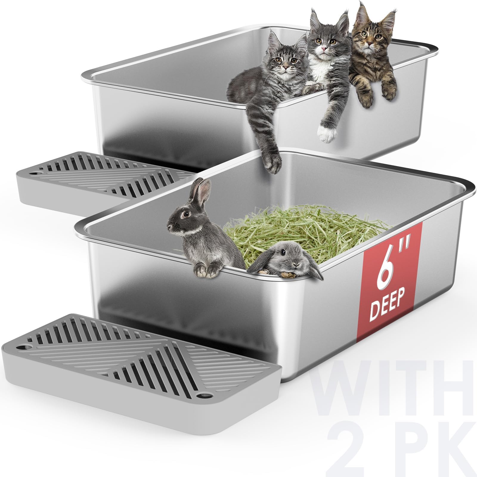 Amazon.com: 2 Pack 19.6"x13.7"x6" Stainless Steel Litter Box with 26L ...
