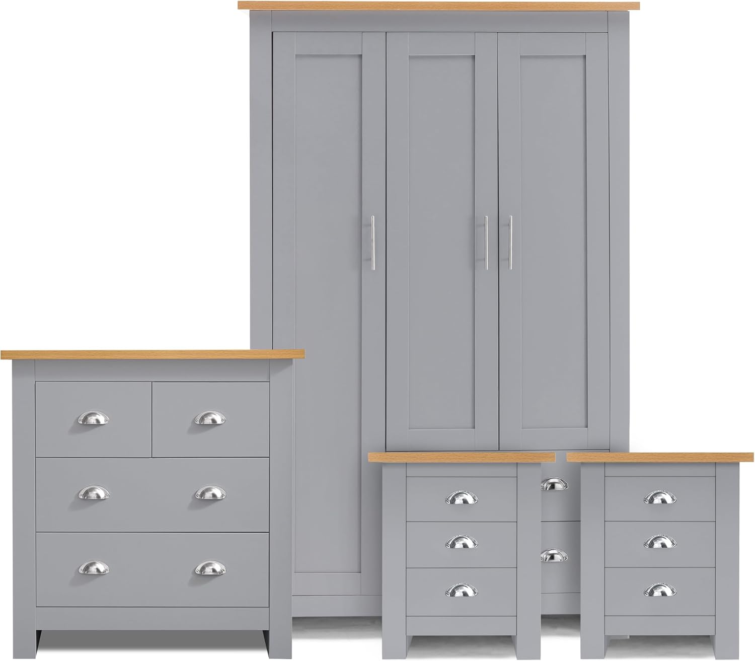 4 Piece Bedroom Set With 3 Door Wardrobe & 2+2 Drawer Chest of Drawer ...