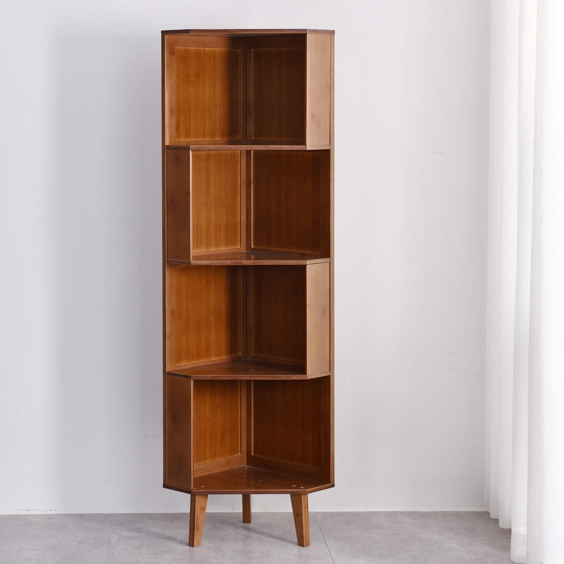 Amazon.com: LITFAD Modern Vertical Corner Bookshelf Solid Wood Floor ...