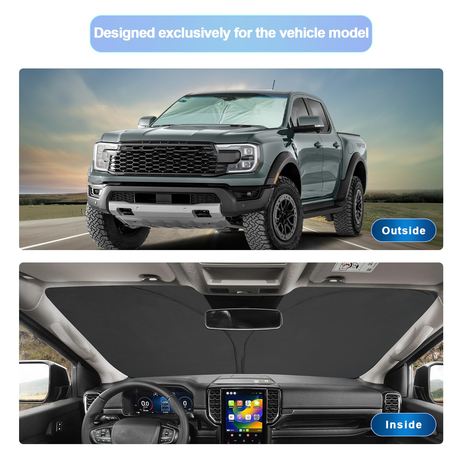 Snapklik.com : For 2024 2025 Ford Ranger Windshield Sunshade For 2024 ...