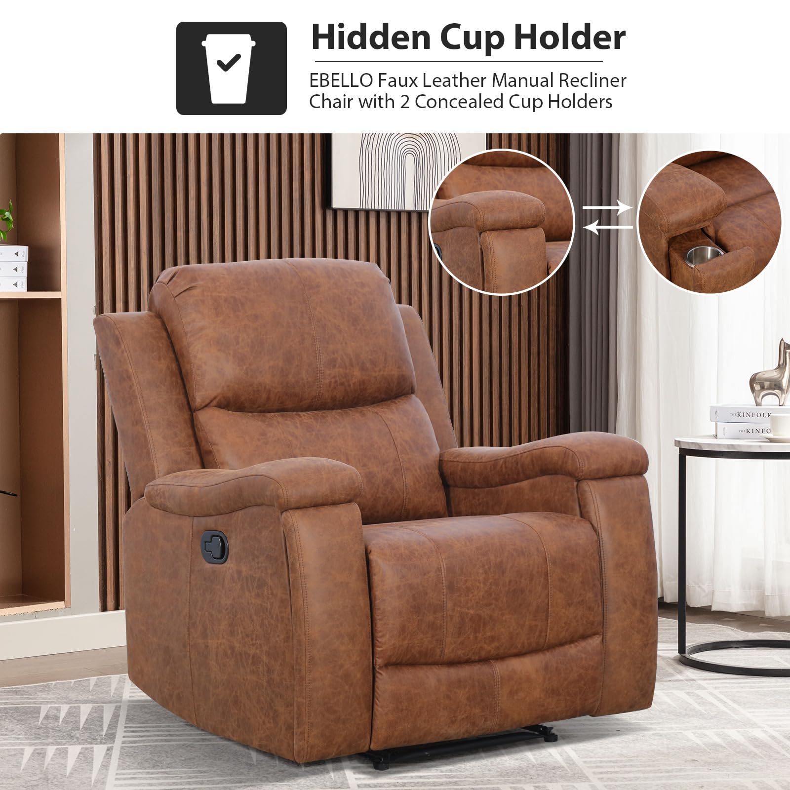Brown Recliner Chair, Single Overstuffed Sofa Recliners, Breathable ...