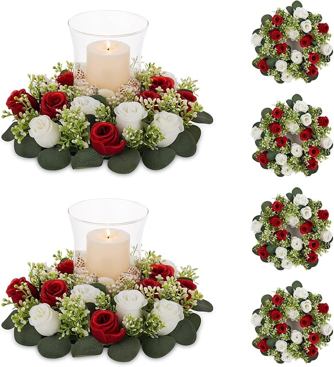 Amazon.com: NUPTIO Artificial Flowers Candle Rings - 6 Pcs 14 inch Diam ...