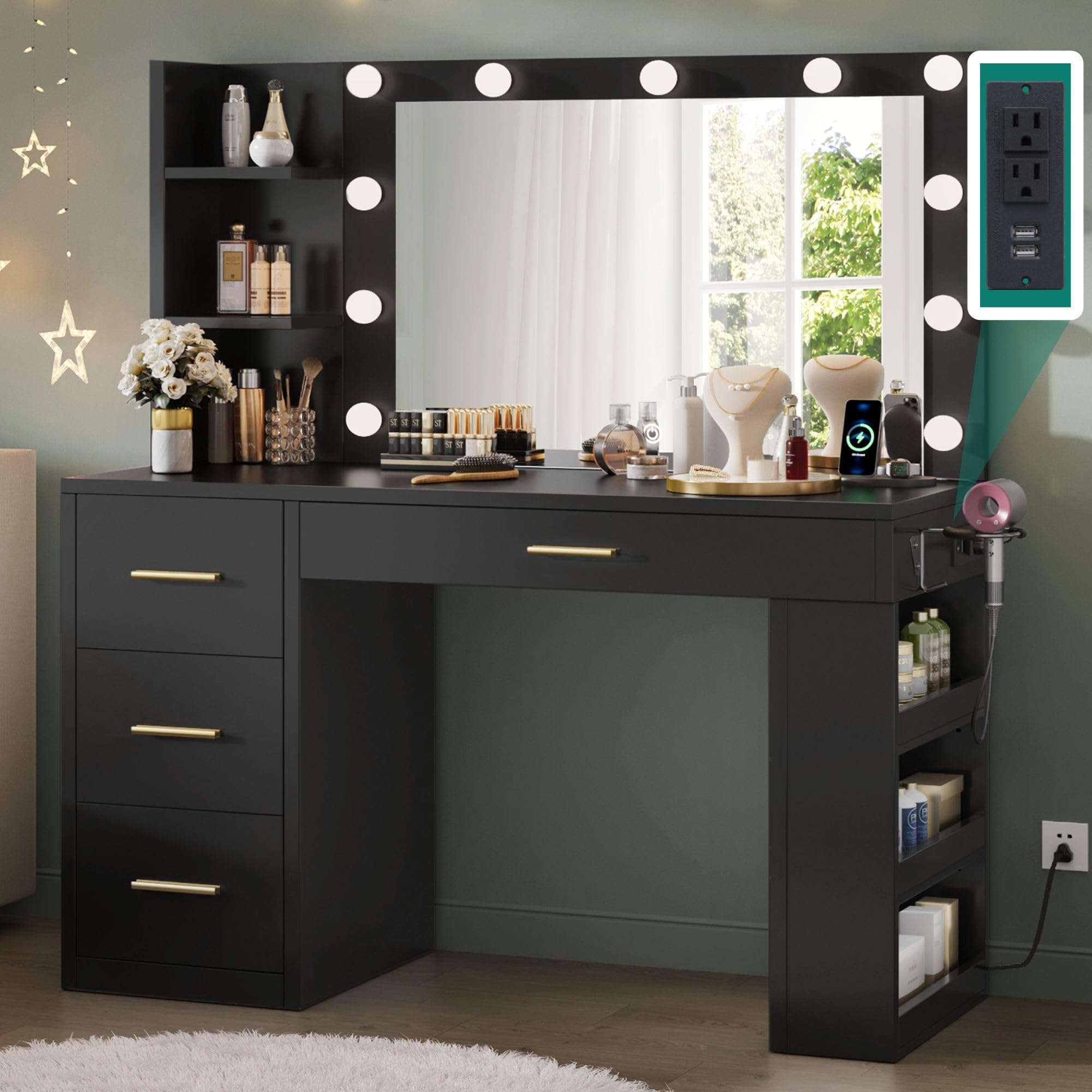 Amazon.com: YITAHOME Vanity with Mirror and Lights, Makeup Vanity Table ...