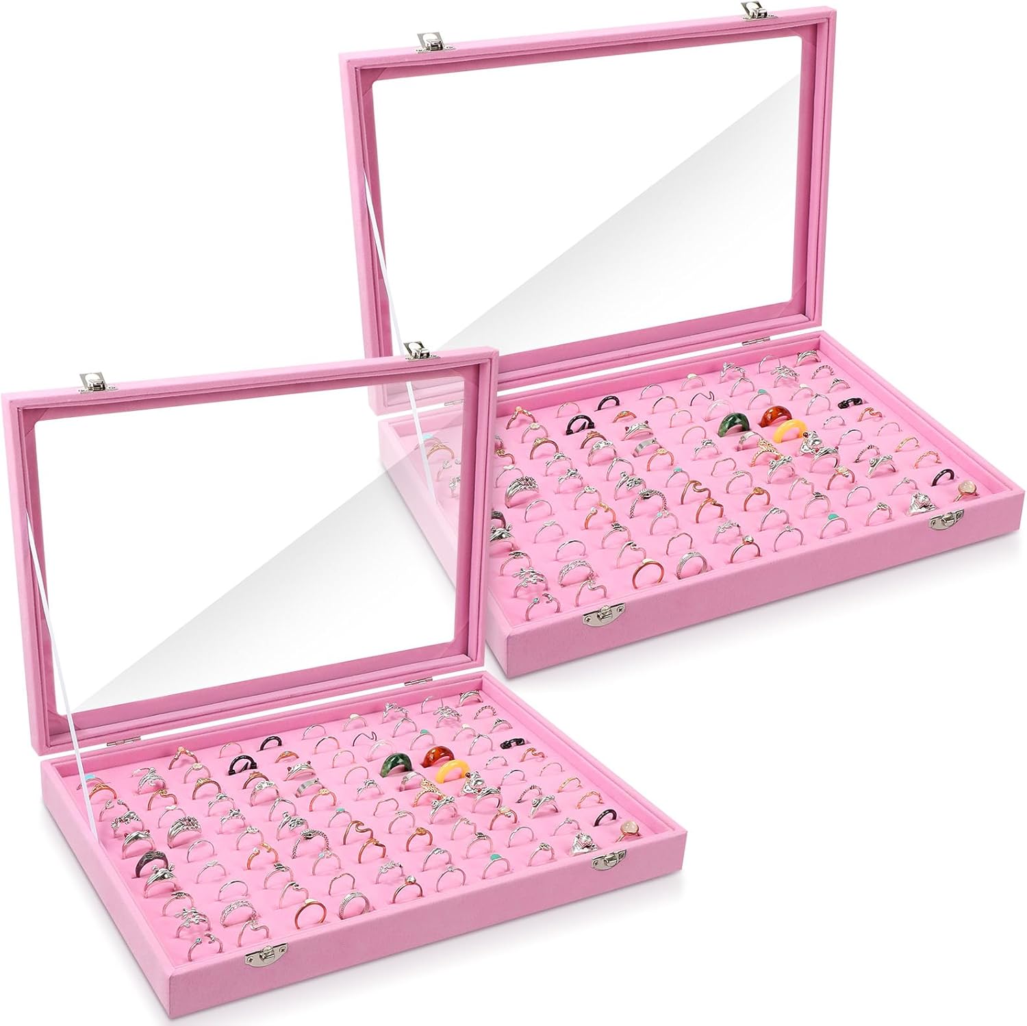 Amazon.com: Yinkin 2 Pcs 100 Slots Ring Organizer Box with Transparent ...
