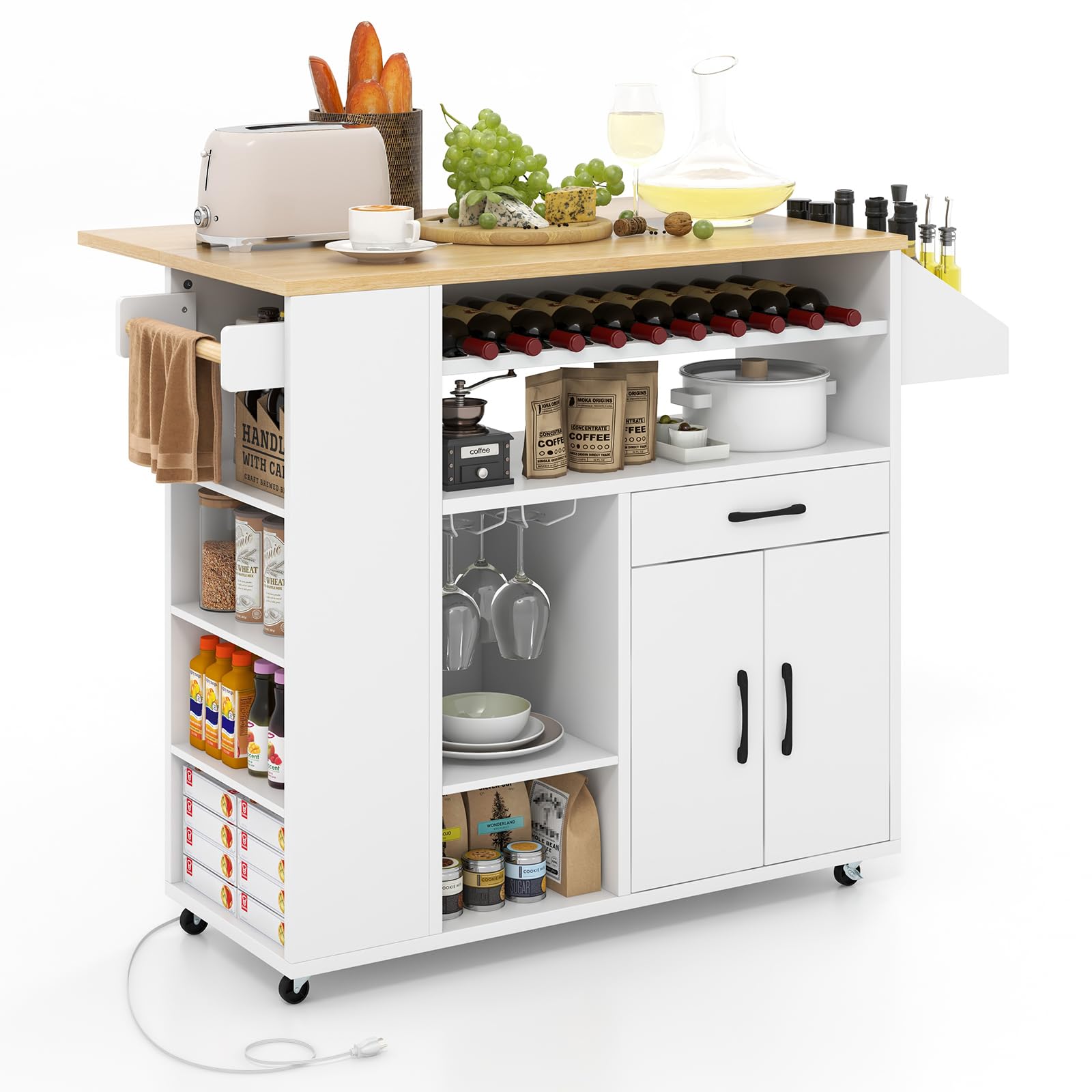 Amazon.com: GOFLAME Kitchen Island Cart with Drop-Leaf & Power Outlet ...