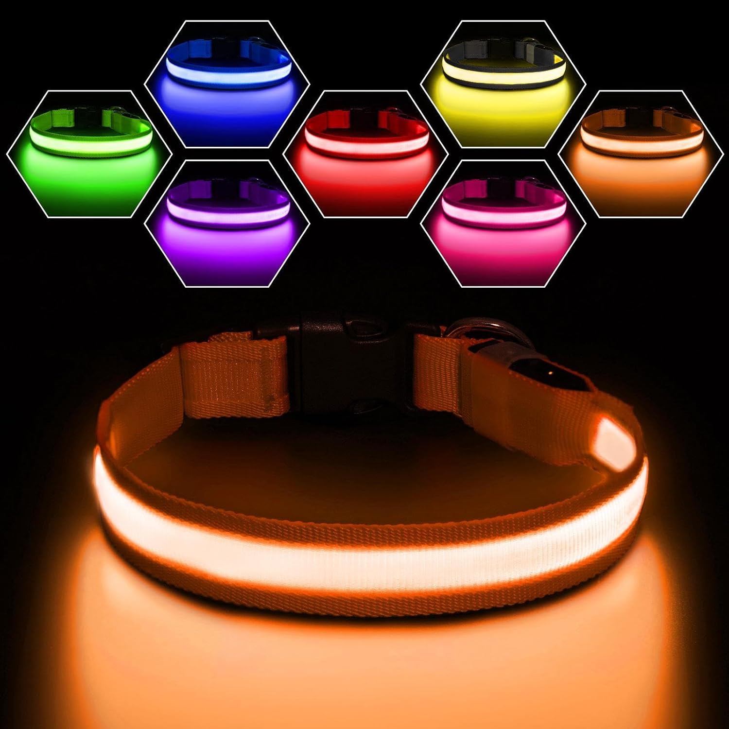 PcEoTllar Light Up Dog Collar - Rechargeable Flashing LED for Night ...