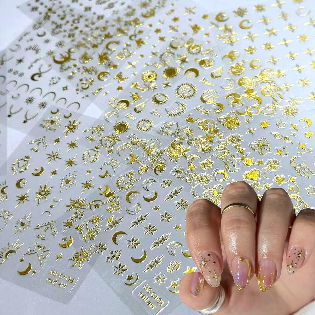 Amazon.com: 9Sheets Metallic Nail Art Stickers Decal Sun Star Nail ...