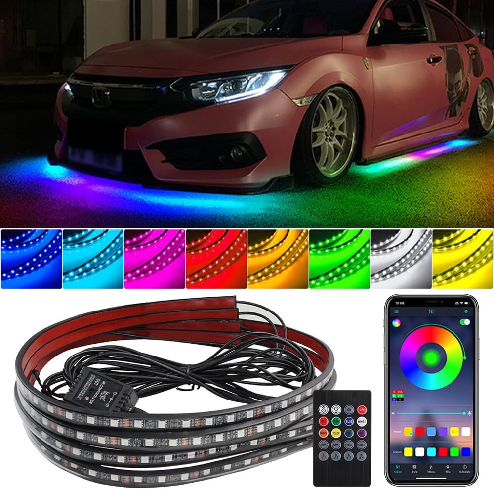 DAJASD 4PCS Underglow Car Lights Kit, Waterproof RGB Car Led Interior ...
