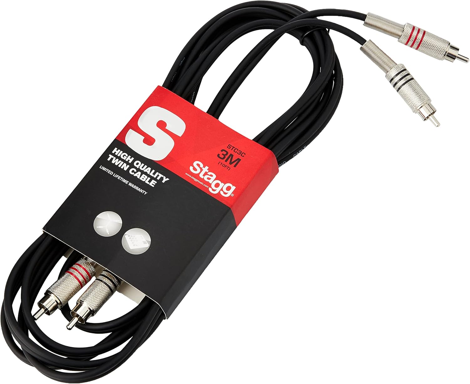 Stagg STC3C Pro-Series 3m Twin 2 RCA to 2 RCA Audio Cable - Black ...