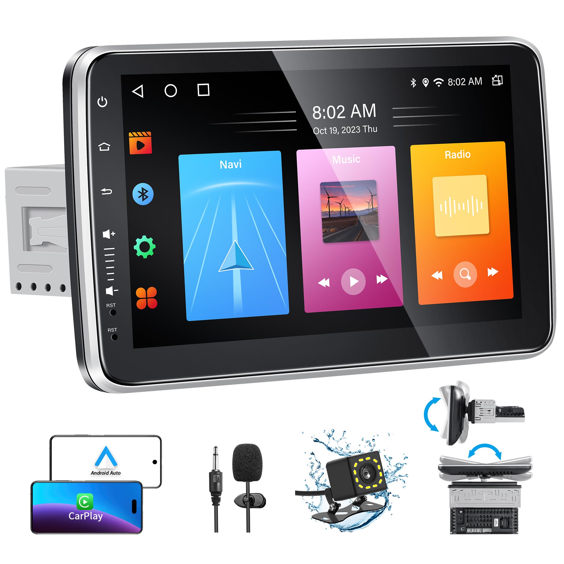 Amazon.com: Single Din Car Stereo with Apple Carplay&Android Auto,9 ...