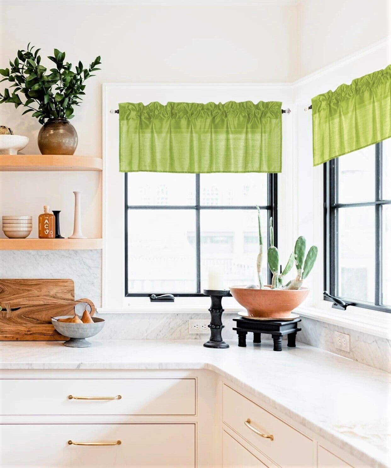 Amazon.com: (S18) 2 Pieces Straight Solid Color Faux Silk Window ...