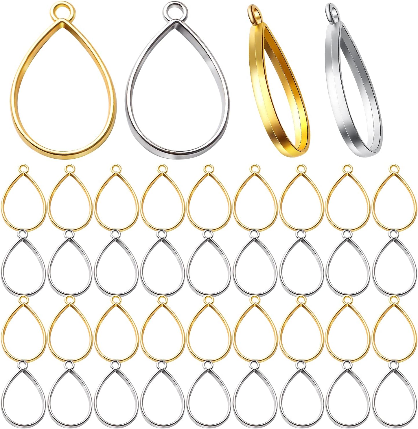 Aylifu Pendant Frames, 40pcs Open Back Teardrop Hollow Pendant Bezels ...