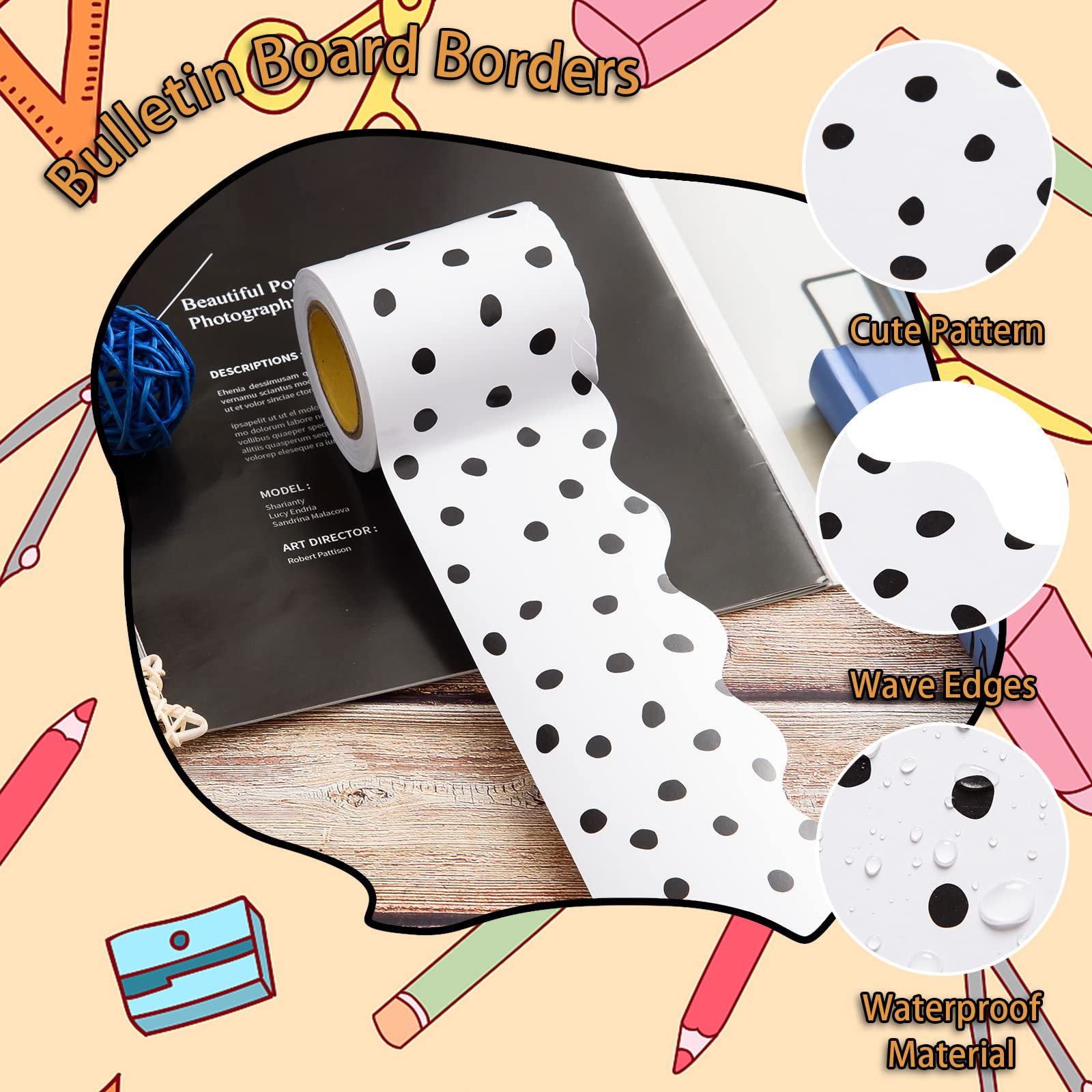 Snapklik.com : 99 Feet Black Painted Dots Bulletin Board Borders 3 ...