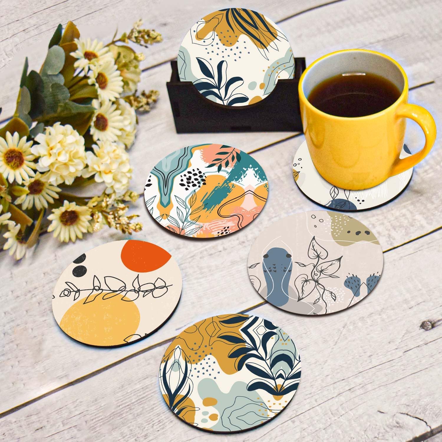 aaKaR Plastic - Tea Style (Clear) - Coaster With Stand - Set Of 6 ...
