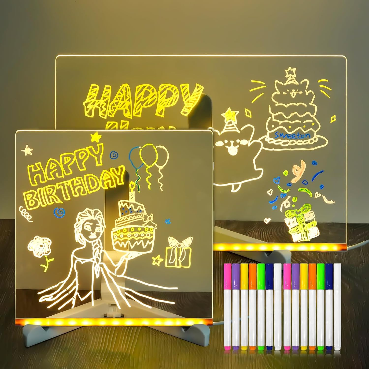 Amazon.com : 2 Pcs Acrylic Dry Erase Board with Light,LED Note Board ...