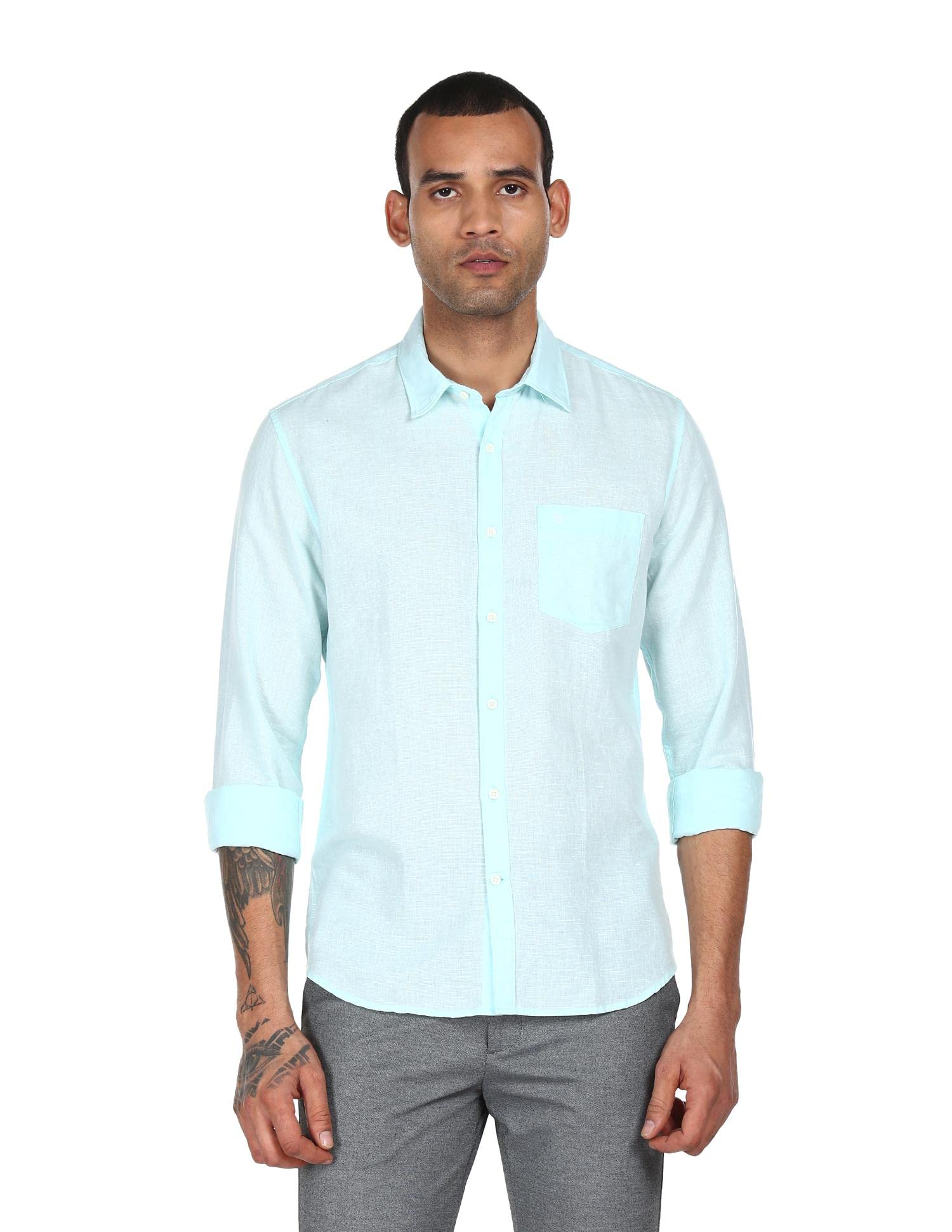 Buy Arvind Men's Solid Cottonblend Shirts (8904290698532, LightBlue, 40 ...