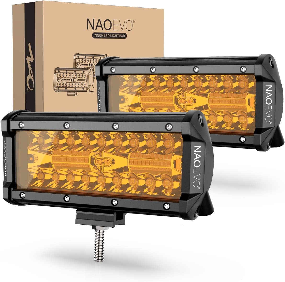 Amazon.com: NAOEVO 7inch Amber LED Light Bar 240W 24000LM Fog Lights ...