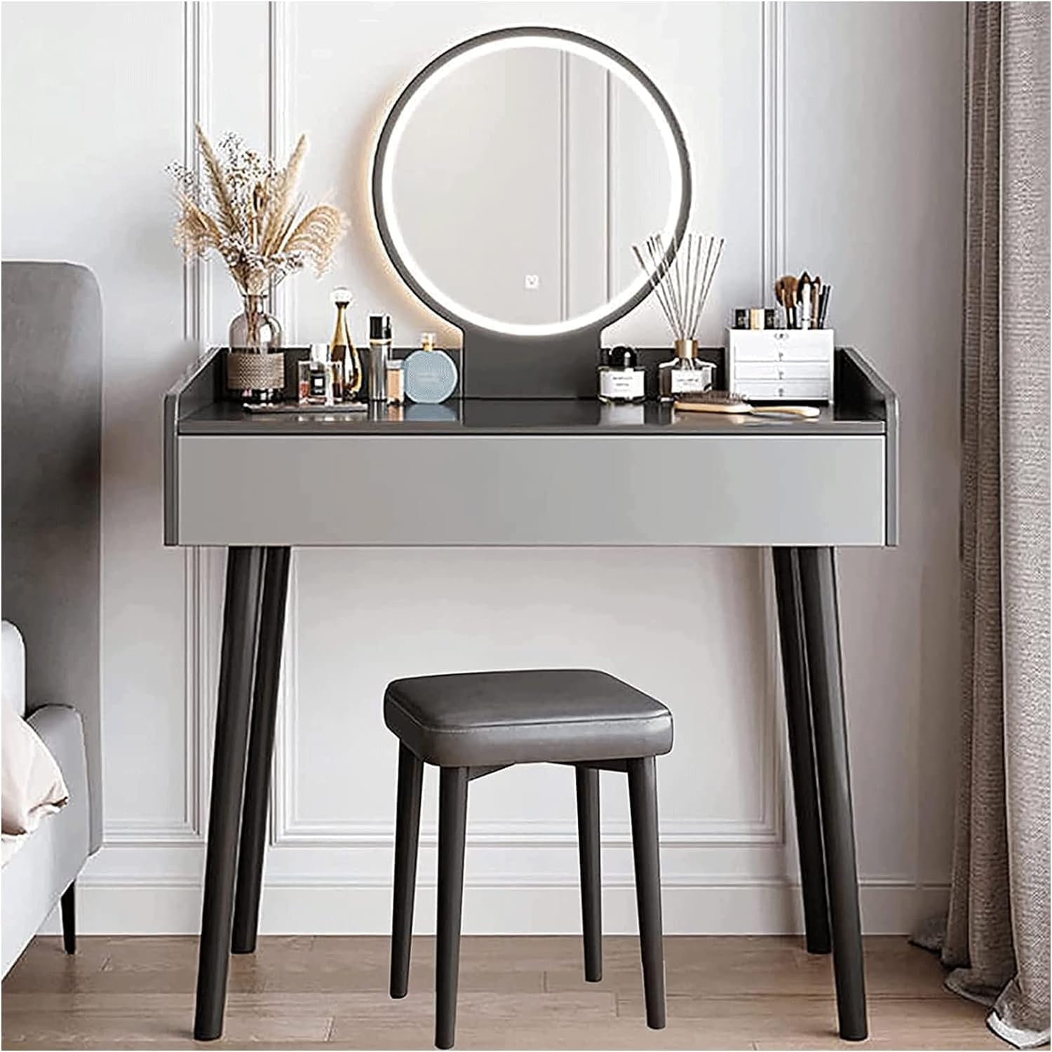 Amazon.co.jp: Adjustable Illuminated Vanity Desk with Mirror Dressing ...