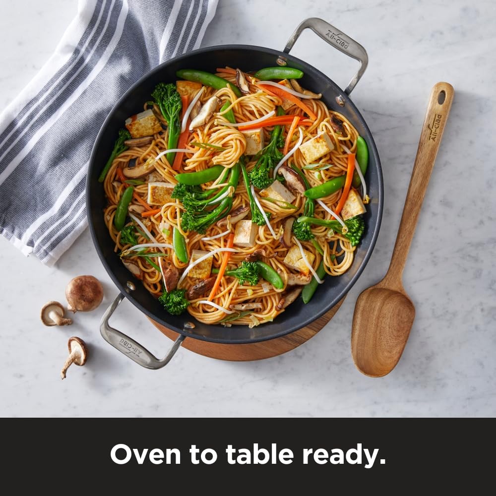 All-Clad HA1 Hard Anodized Nonstick Universal Pan with Acacia Trivet ...