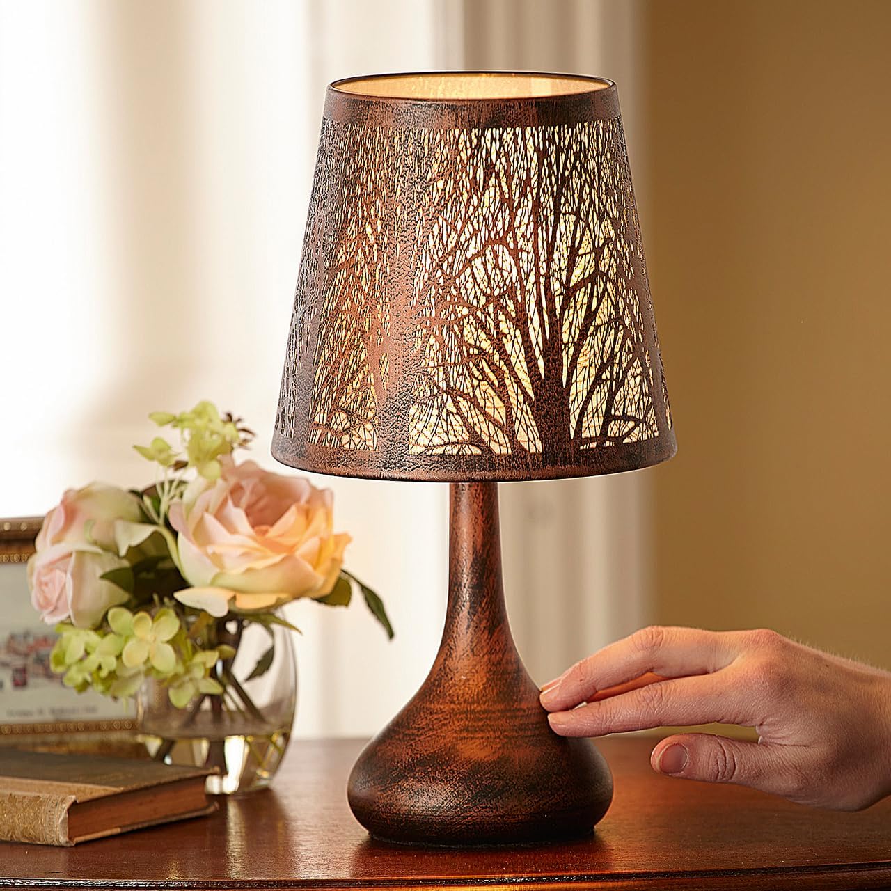 Tree Design Touch Operated Lamp - Mains Powered Modern Bronze Effect ...