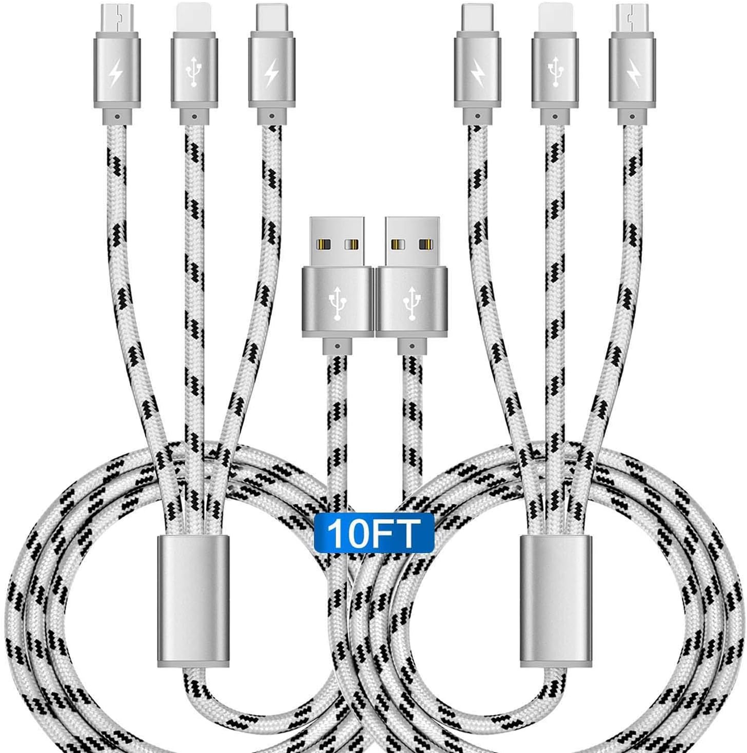 Amazon.com: 10Ft Multi Charging Cable 3A 2-Pack Braided Fast Charging 3 ...