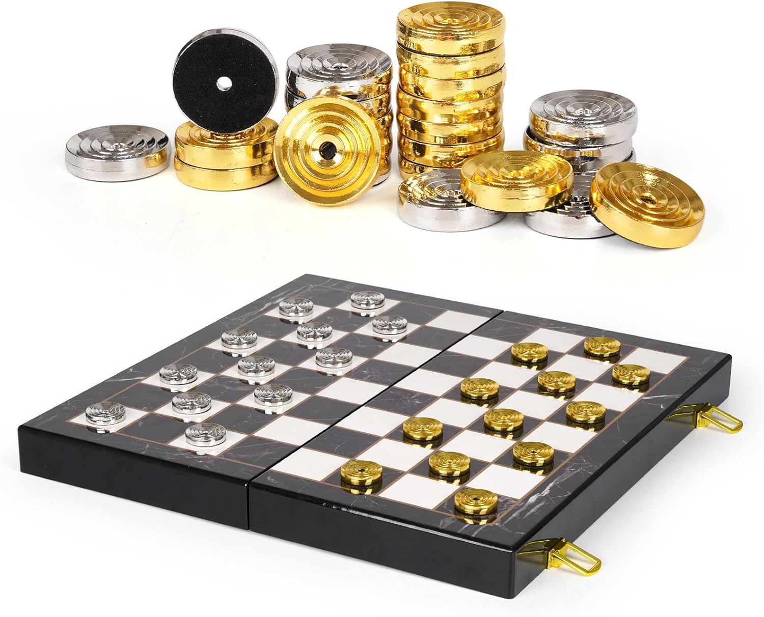 Amazon.com: 15-Inch Metal Checkers Board Game Set – Portable Classic ...
