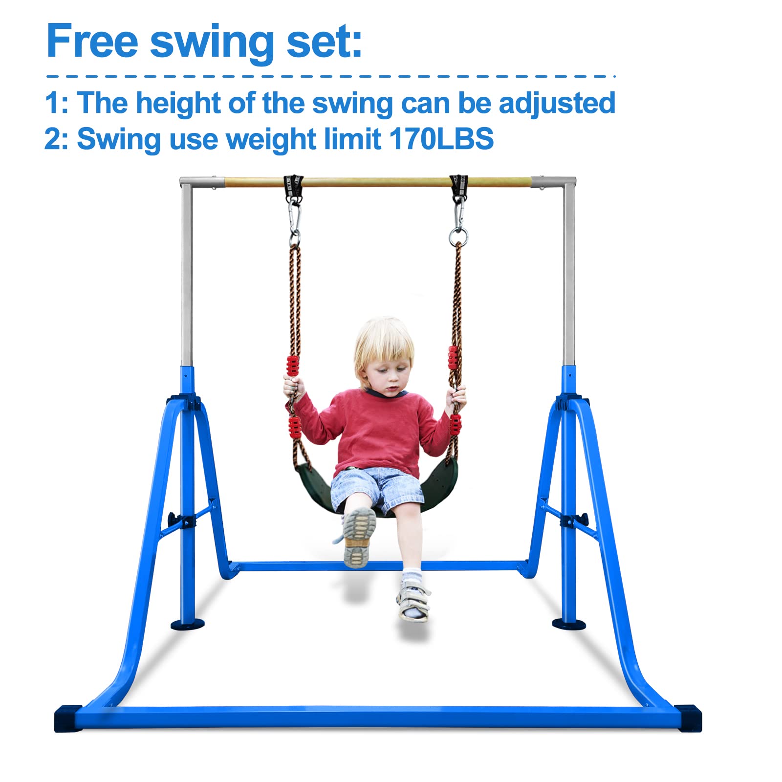 RAVS Gymnastics Bar for Kids with Swing Set, 8 Heights Adjustable Easy ...