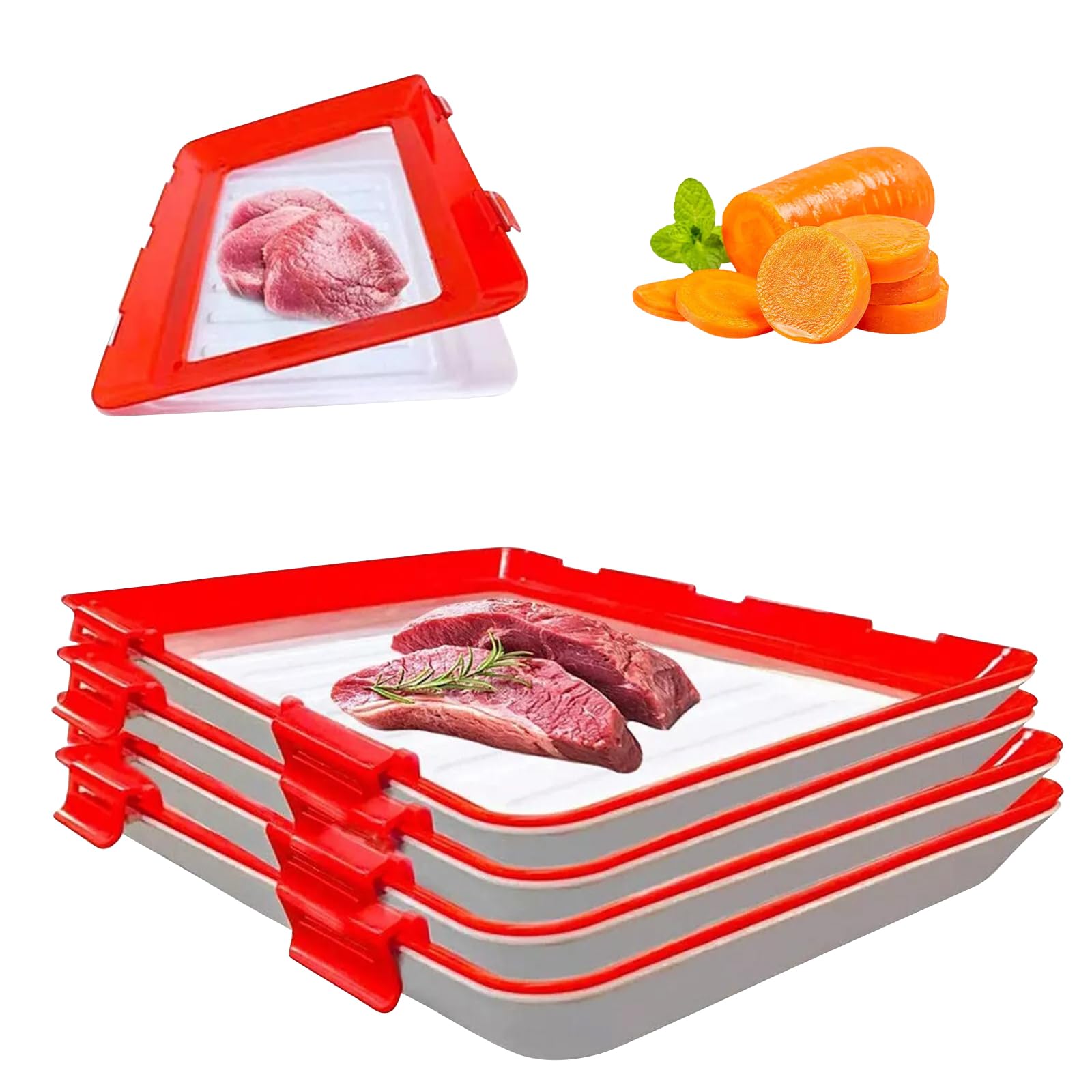 EUNEWR Vacuum Fresh Storage Tray, 4Pcs Food Preservation Tray, Reusable ...
