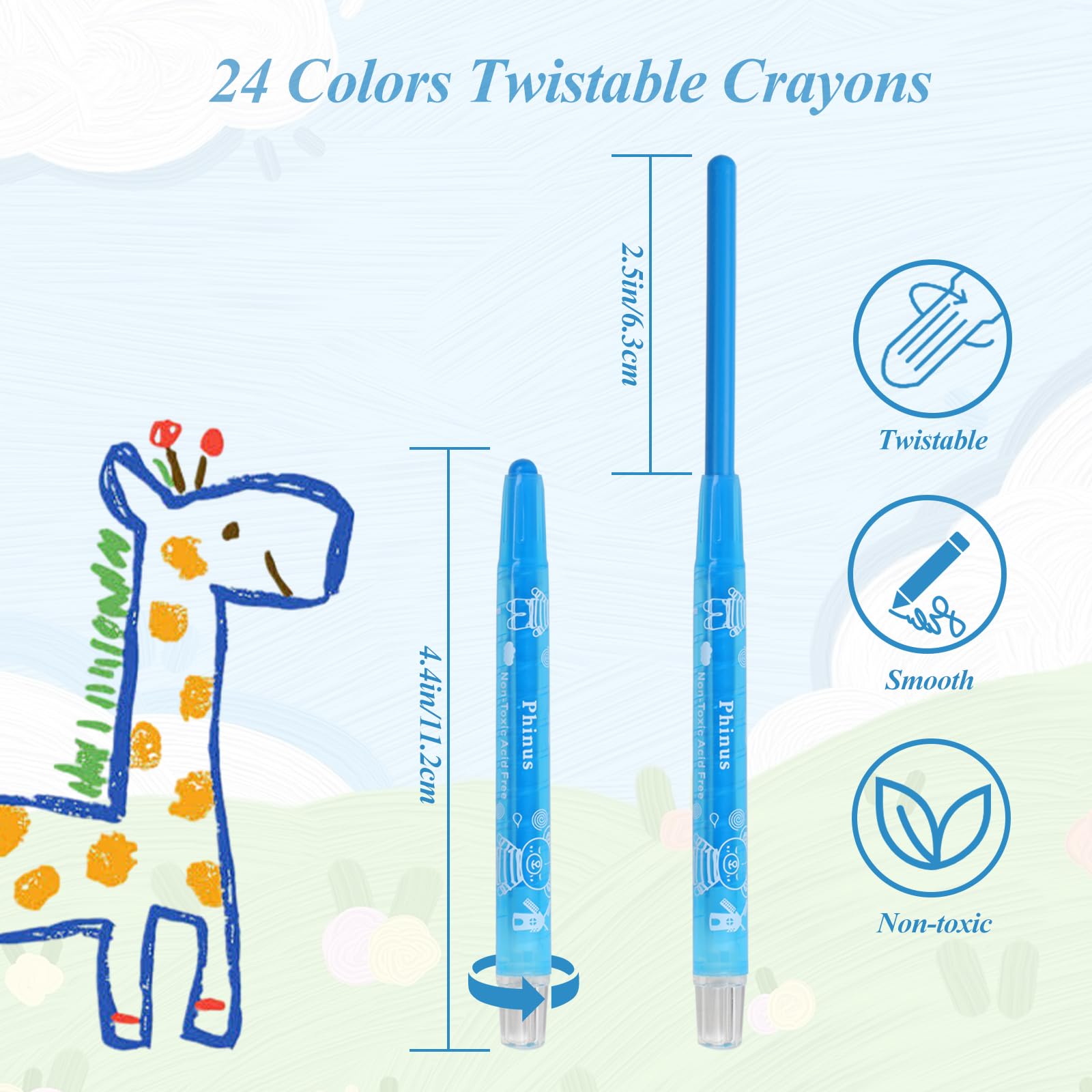 Snapklik.com : Phinus 24 Colors Twistable Crayons, Washable Twist ...