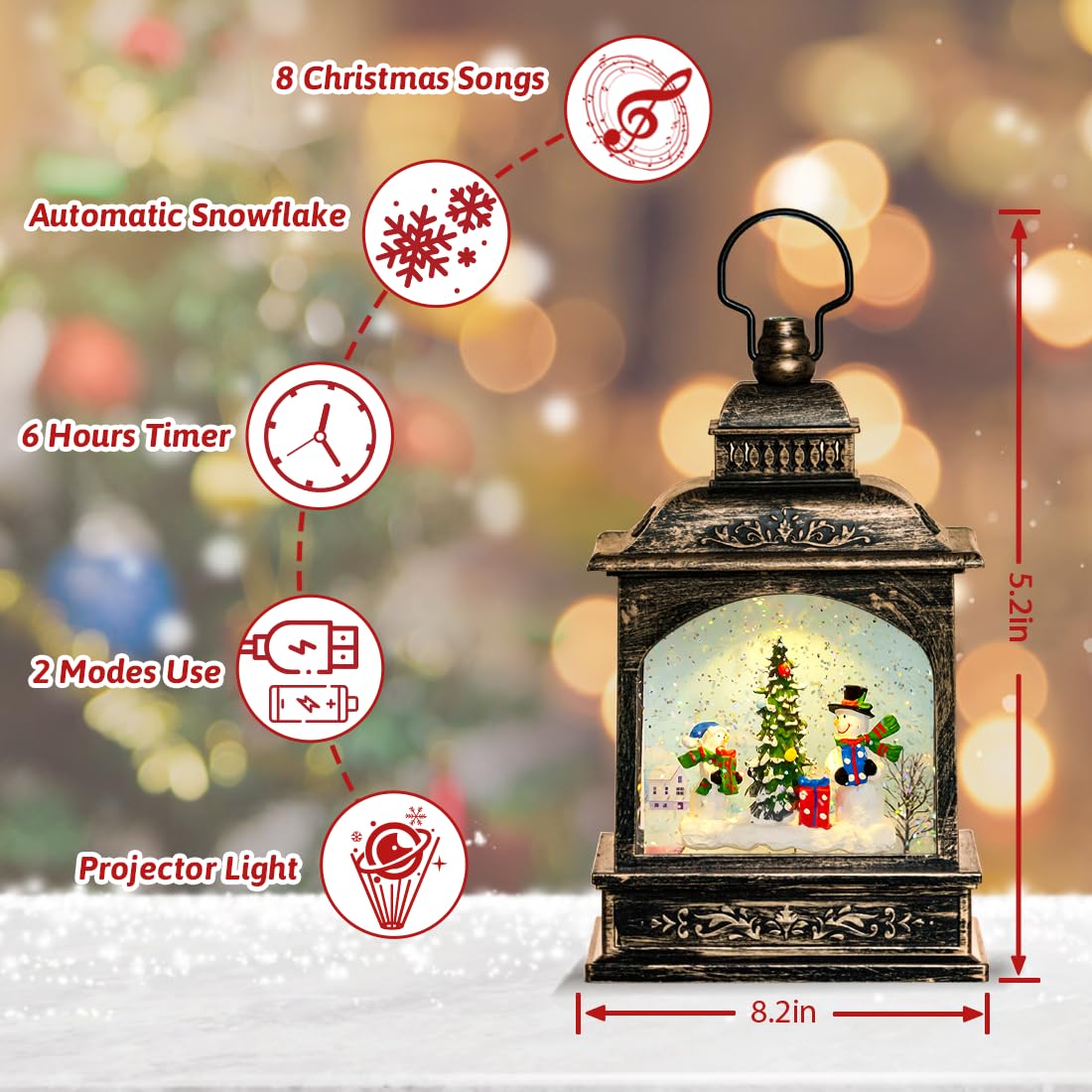 Snapklik.com : GOOSH Christmas Snow Globe Lantern Water Glittering Snowman