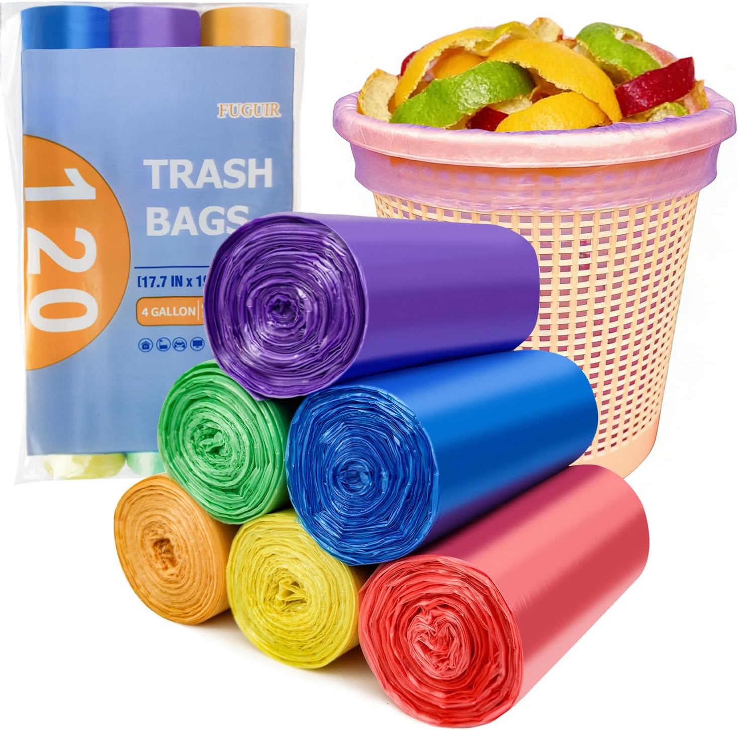 Amazon.com: FUGUIR 4 Gallon Trash Bags, 120 Counts Small Colorful ...