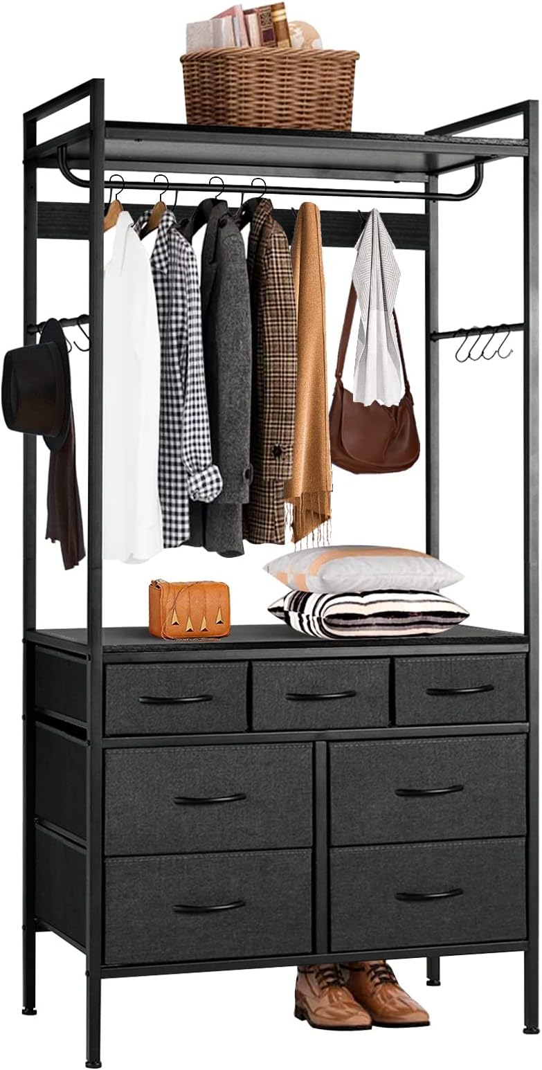 Amazon.com: FUQARHY Heavy Duty Clothes Rack with 3 Large Drawers ...