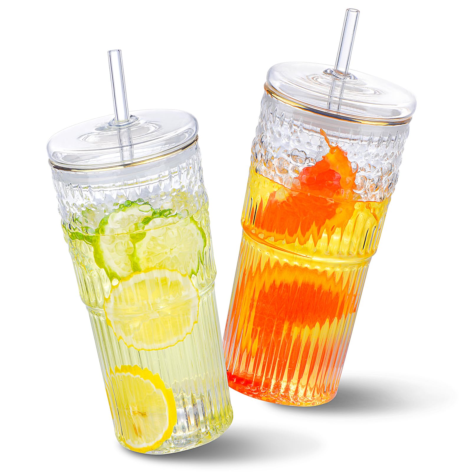Amazon.com | FULGNU Glass Cups with Lids and Straws, 24 OZ Glass ...