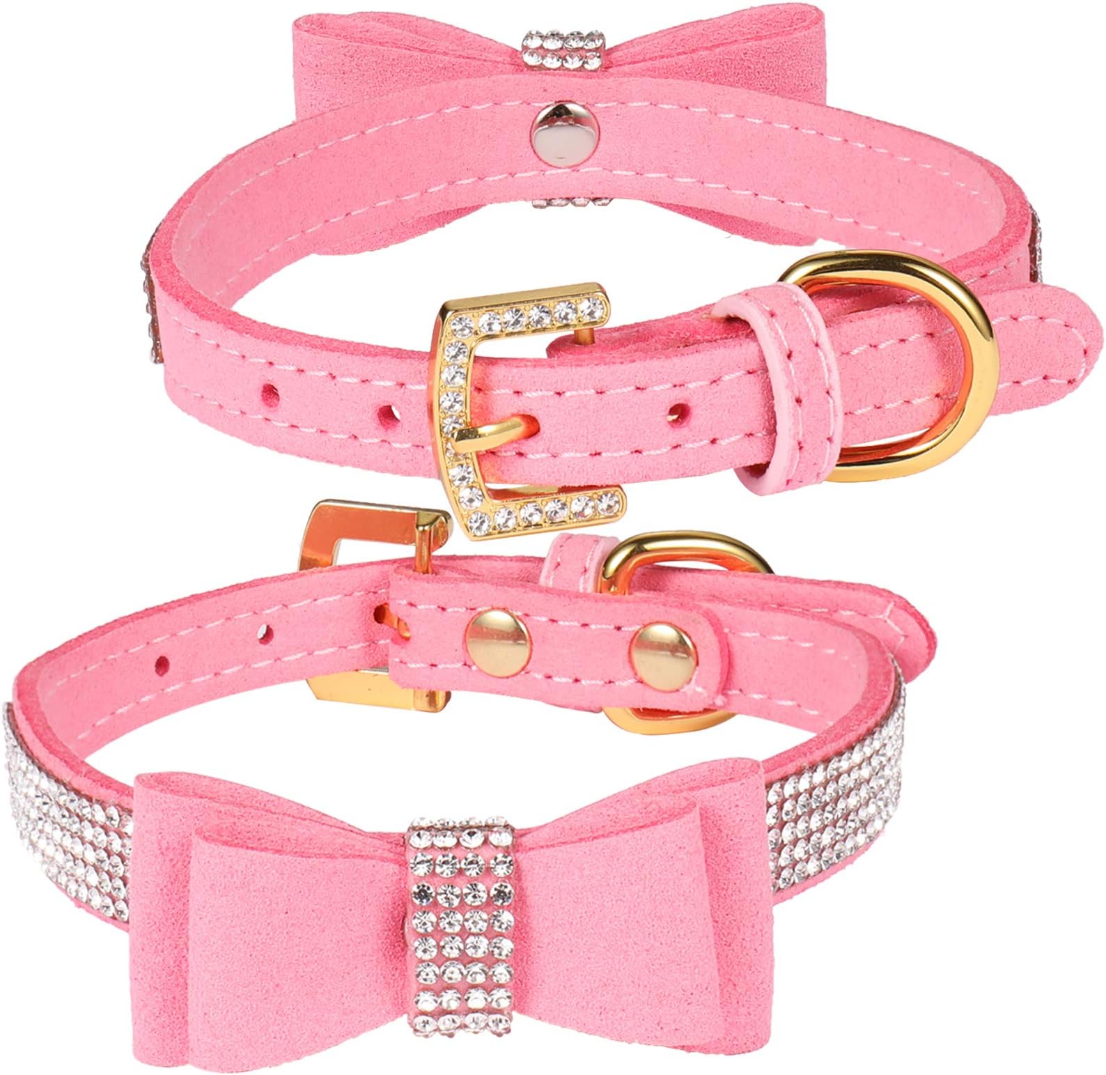 LOVPE Crystal Dog Collar/Cat Collar Velvet Leather with Bow-Knot Tie ...
