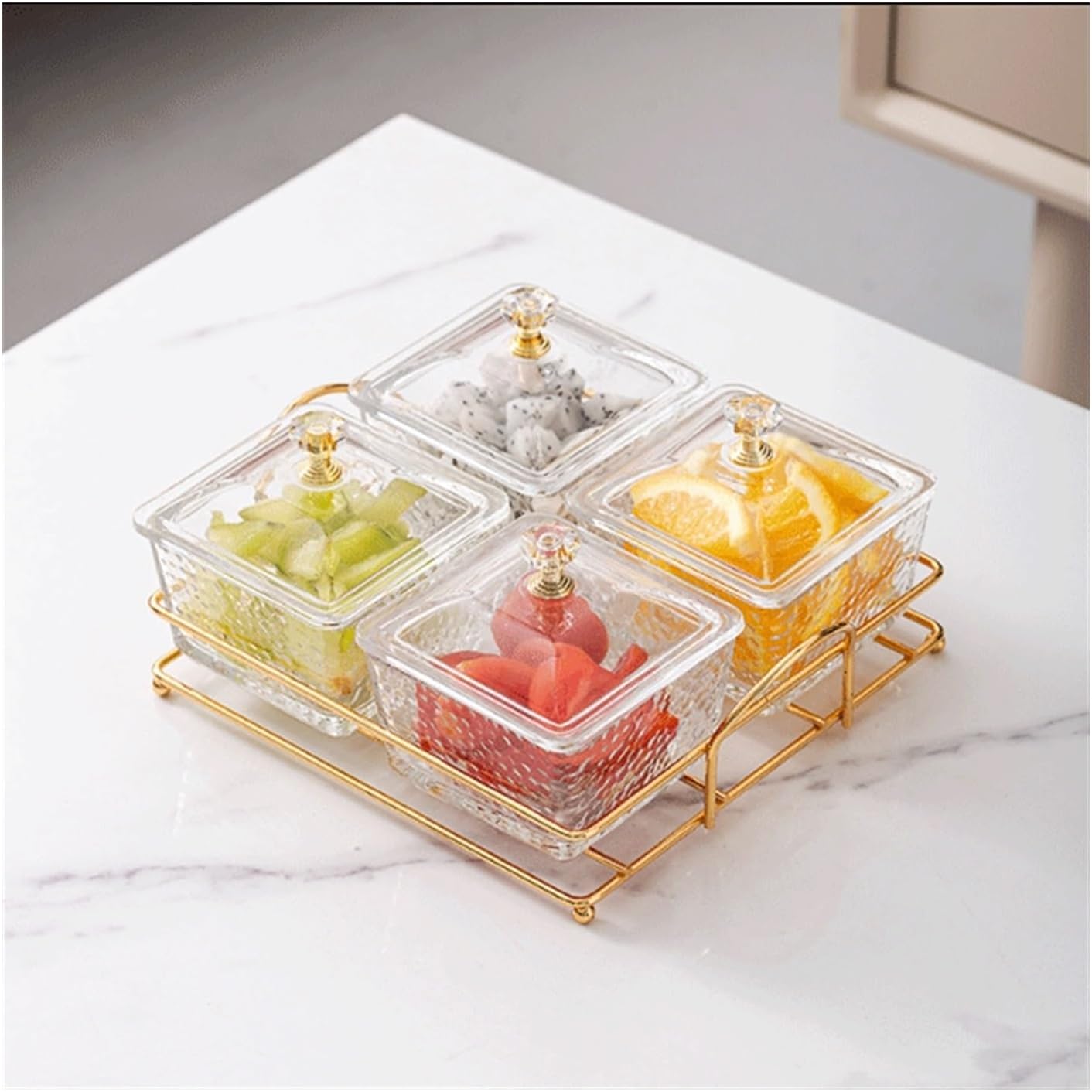 Amazon.com | Salad Bowls Glass Bowl with Cover Metal Tray 3 removable ...
