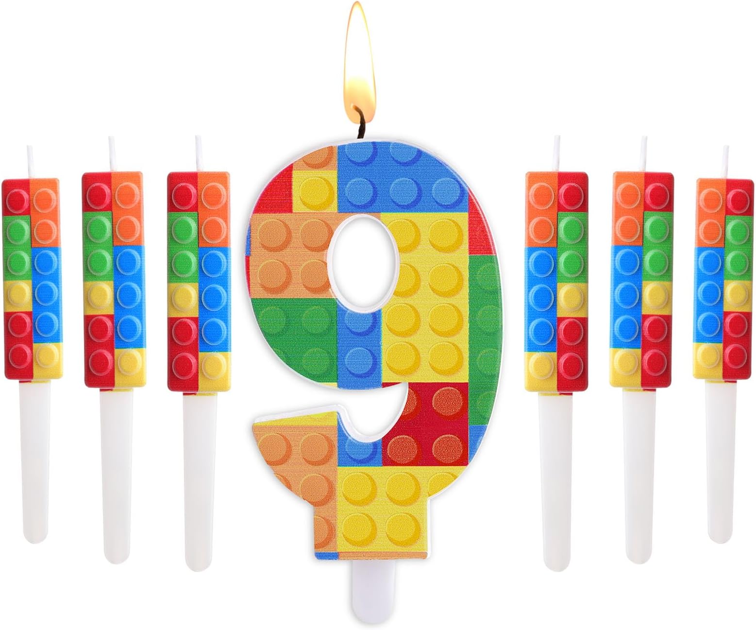 Amazon.com: Herdear 7 Pcs Building Block Number 1-9 Birthday Candle ...