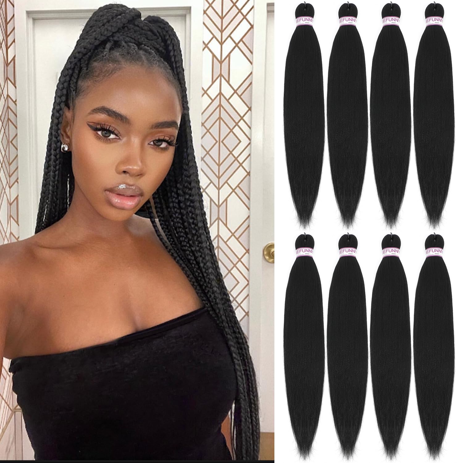 Amazon.com : BEFUNNY Pre Stretched Braiding Hair 8 Packs 24 Inch ...