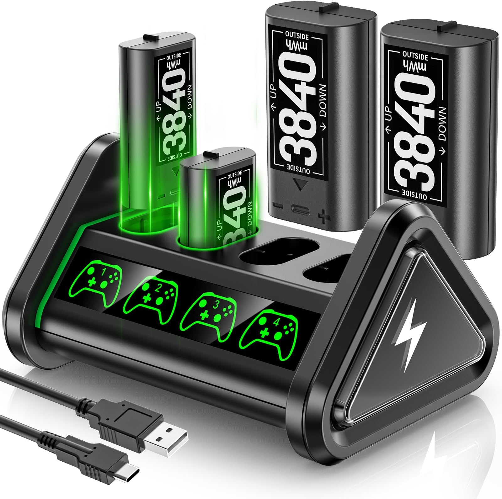 Amazon.com: Rechargeable Battery Pack for Xbox Controllers, 4 x 3840mWh ...