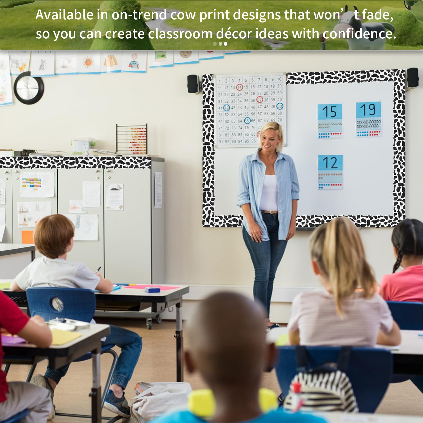 Snapklik.com : 72 Feet Cow Print Bulletin Board Border Black And White ...