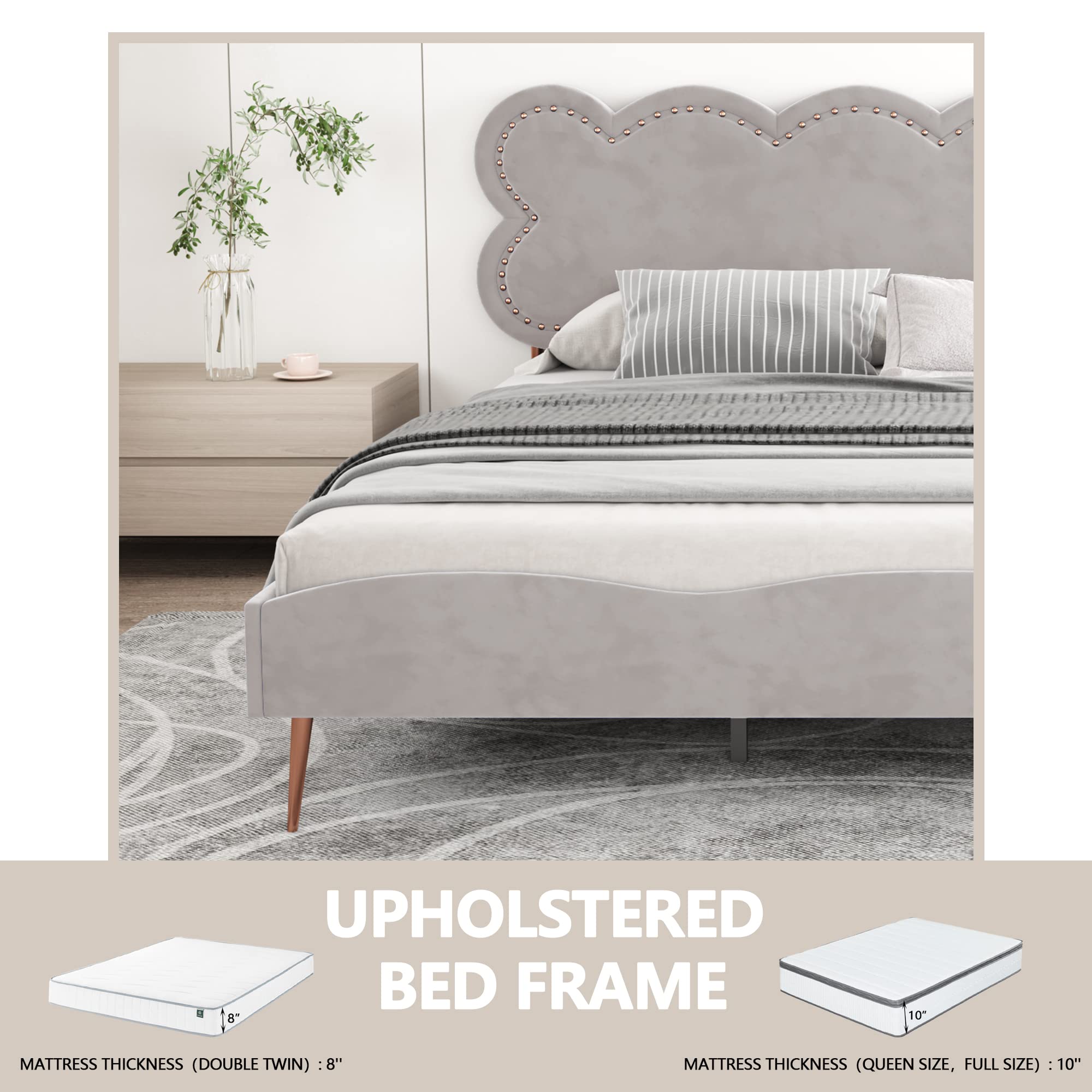 Scalloped Velvet Tufted Upholstered Platform Bed