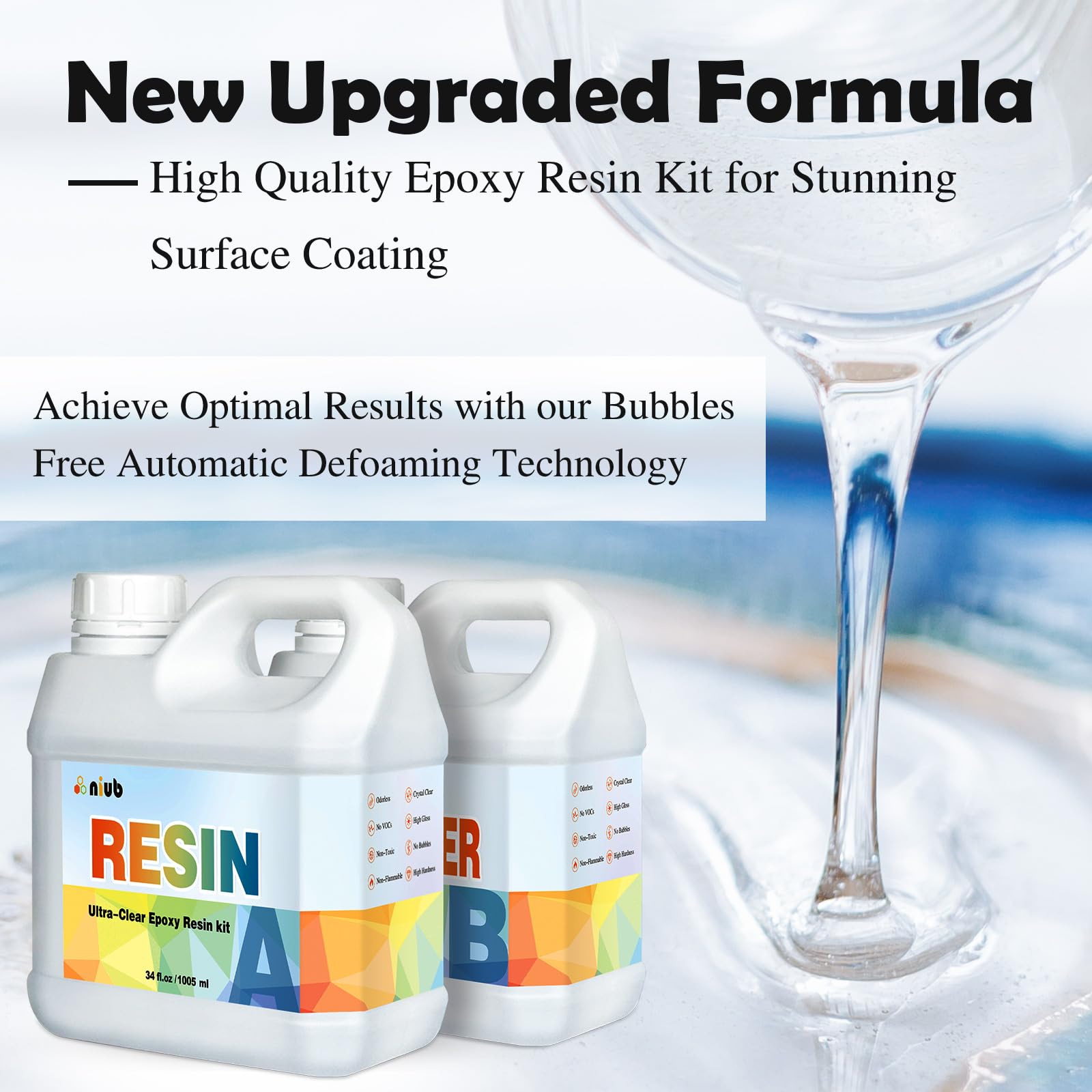 NIUB Epoxy Resin, 2L/68oz Resin and Hardener Kit- New Formulation for ...