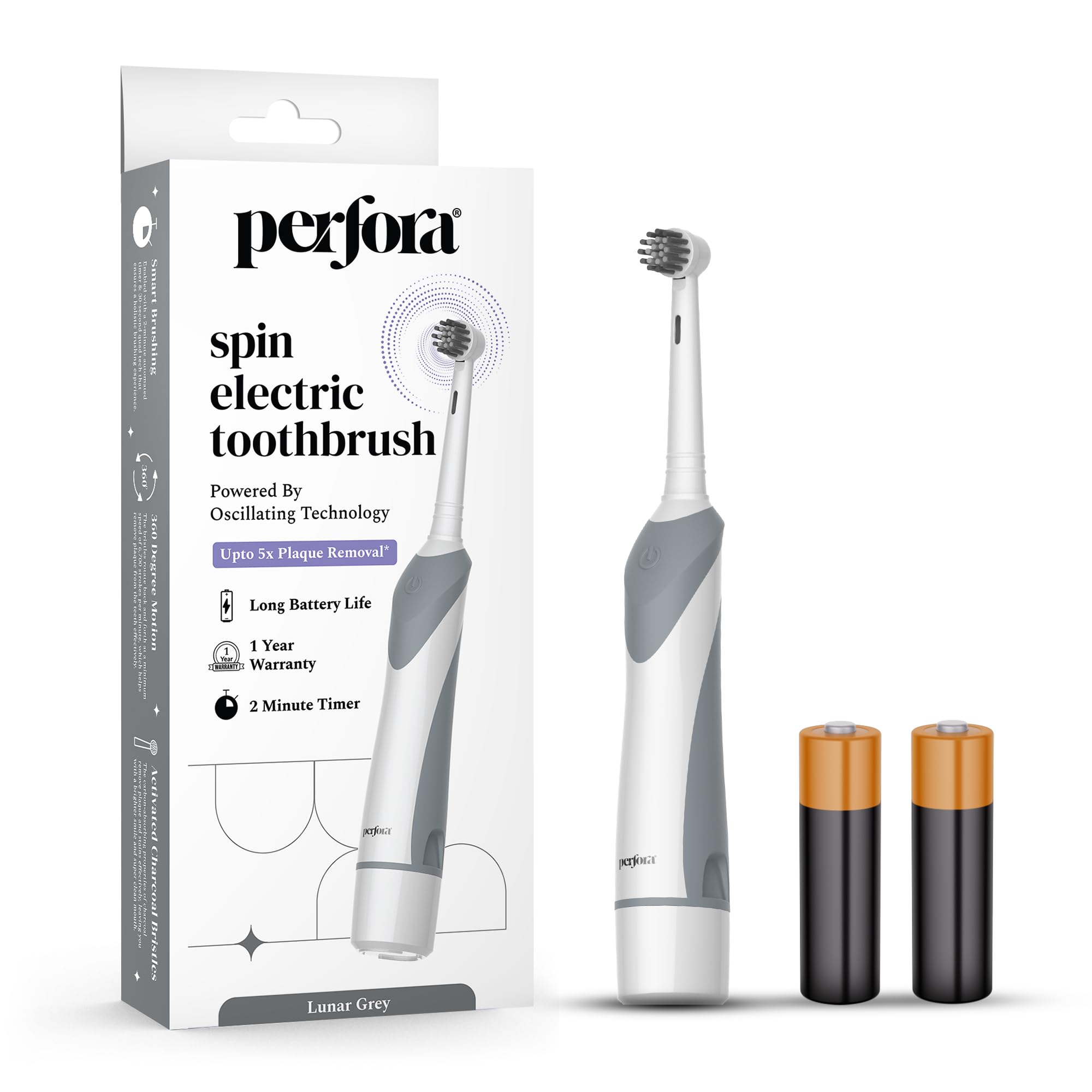 Perfora Spin Oscillating Electric Toothbrush For Men & Women | 2 Mode ...