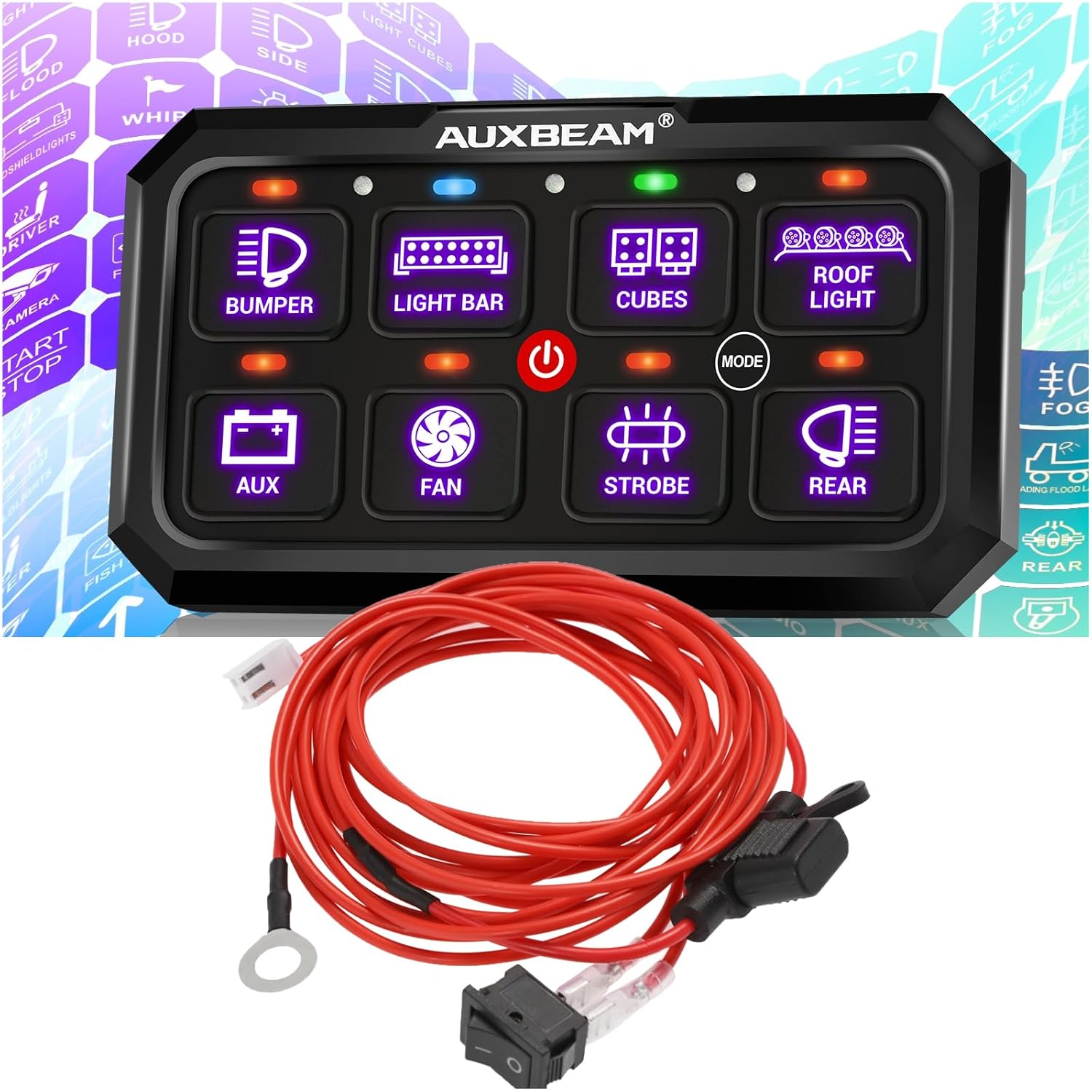 Amazon.com: Auxbeam 8 Gang Switch Panel RB80 XL 5 Inch RGB Switch Pod ...