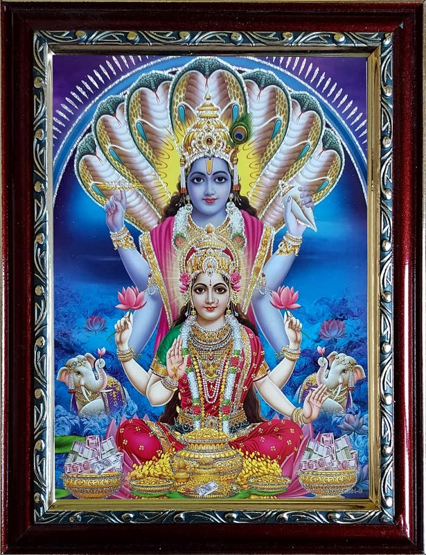 Art Dwarika Lord Vishnu & Mata Laxmi Religious Photo frame | Zari ...
