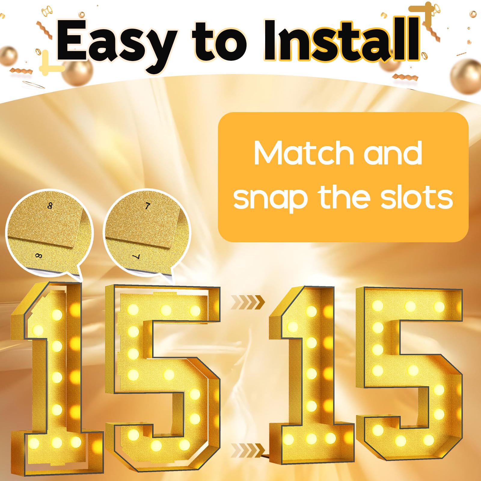 Snapklik.com : Number 15 Marquee, 4FT Light Up Numbers Gold Large Light ...